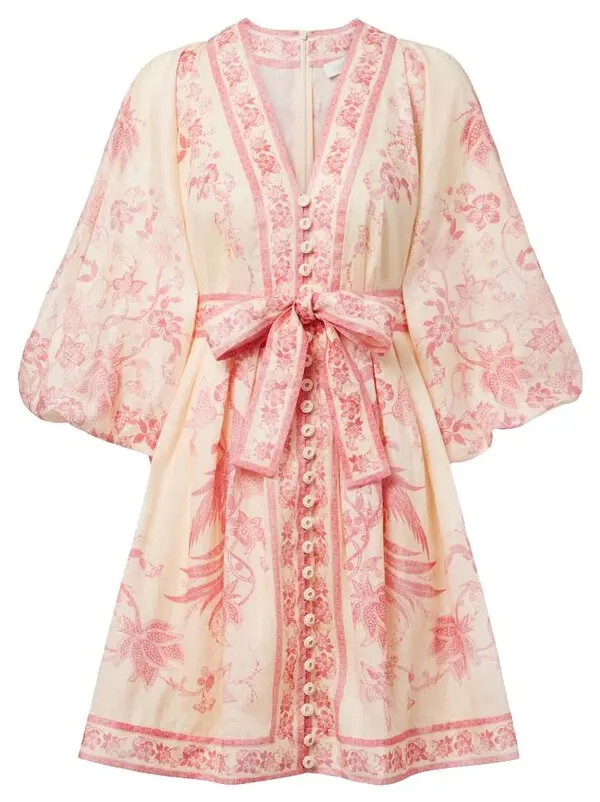 Zimmermann Lucky Floral Linen Mini Dress - Pink