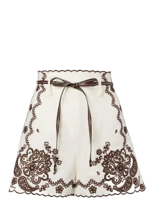 Zimmermann Ascension Embroidered Linen Shorts - White