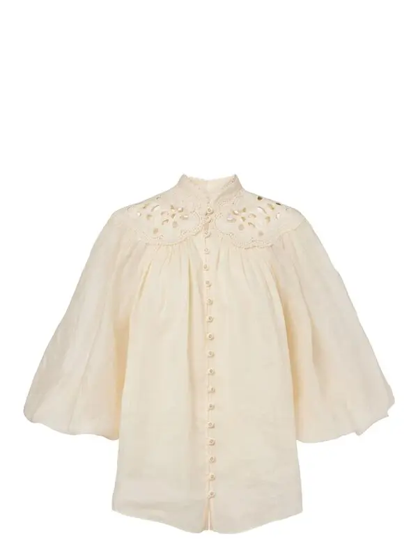 Zimmermann Coco Embroidered Ramie Blouse - Beige