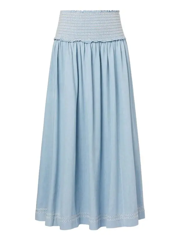 Zimmermann Ascension Shirred Denim Midi Skirt - Blue
