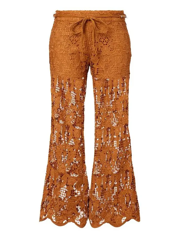 Zimmermann Coco Scalloped Lace Flared Pants - Brown