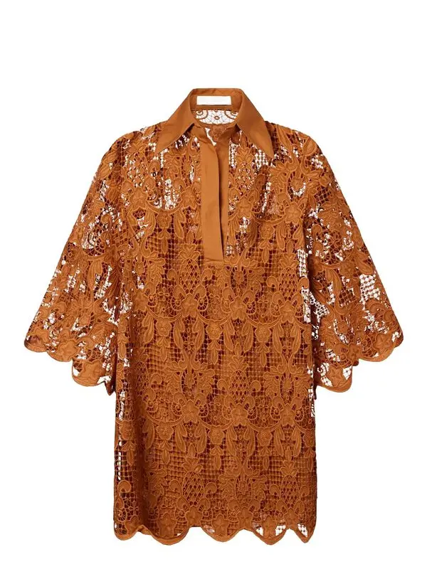 Zimmermann Coco Scalloped Lace Top - Brown
