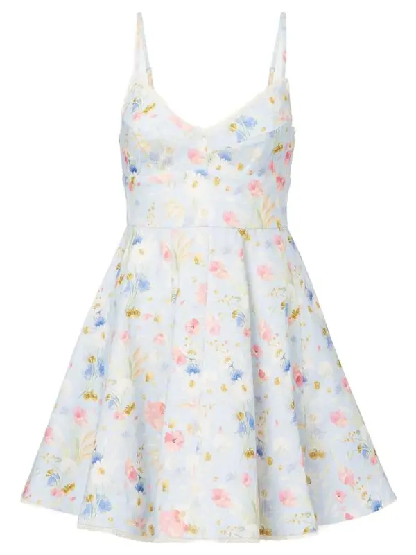 Zimmermann Lucky Floral Linen Mini Dress - Blue