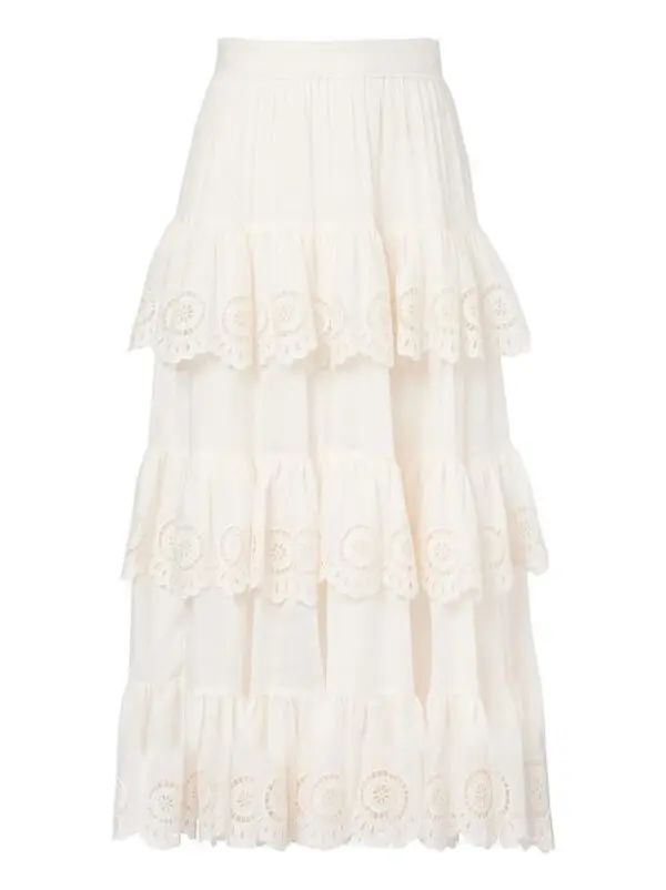 Zimmermann Lucky Embroidered Cotton Midi Skirt - White