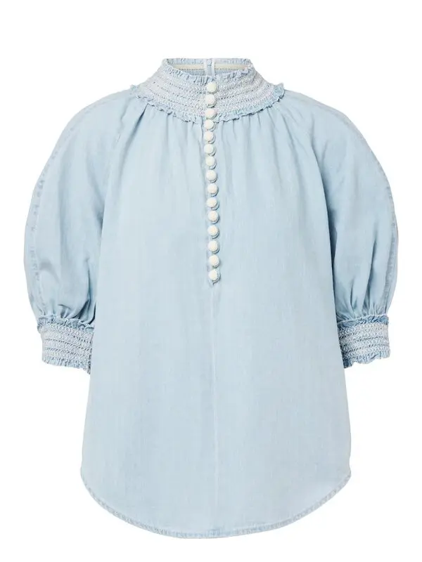 Zimmermann Ascension Balloon-sleeve Denim Blouse - Blue