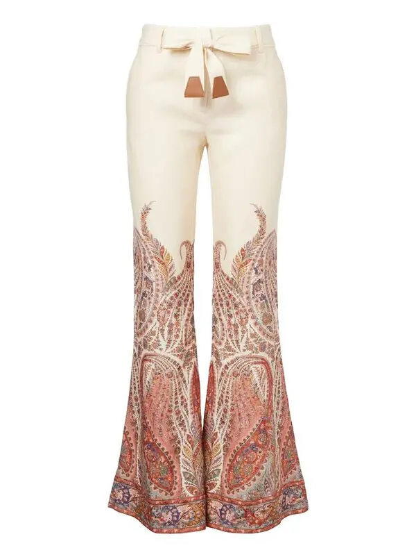 Zimmermann Paisley Linen Flared Pants - White