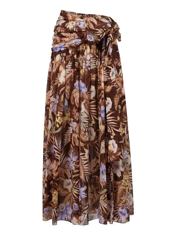 Zimmermann Coco Floral Cotton Maxi Skirt - Brown