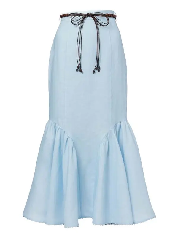 Zimmermann Rhiannon Linen Midi Skirt - Blue
