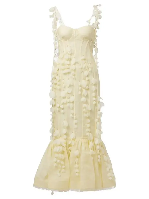 Zimmermann Dawning Linen And Silk Midi Dress - Yellow