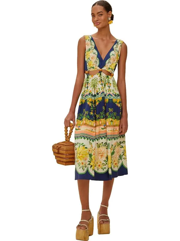 Farm Rio Printed Linen-viscose Midi Dress - Amazon Garden Cream