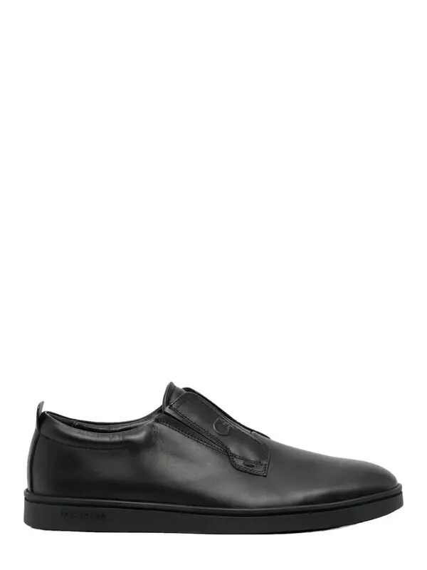 FERRAGAMO Leather Slip-on Sneakers - Black