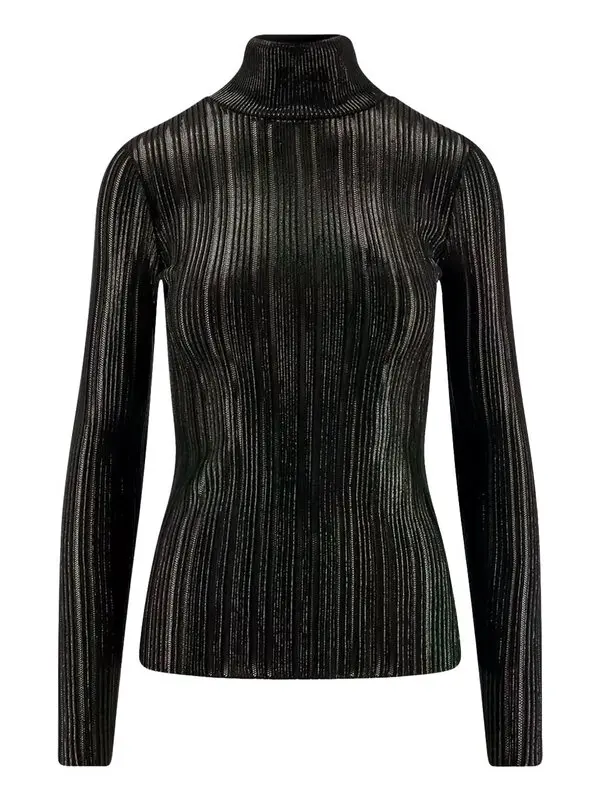 Elisabetta Franchi Ribbed Turtleneck Top - Black