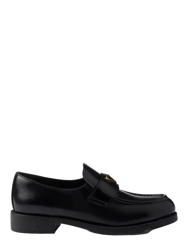 Prada Leather Loafers With Triangle Logo - Black
