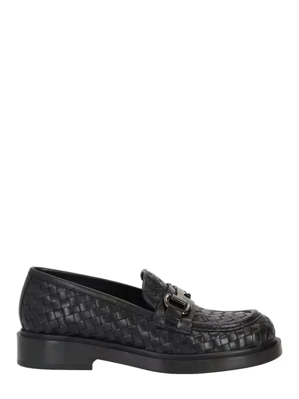 LA ROSE Seline Woven Leather Loafers - Black