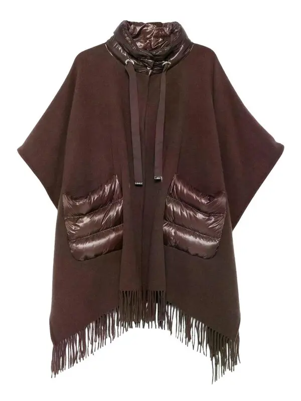Herno Quilted-pocket Fringe Poncho - Brown