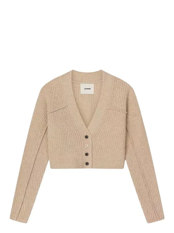 AERON Ribbed V-neck Cardigan - Neutrals
