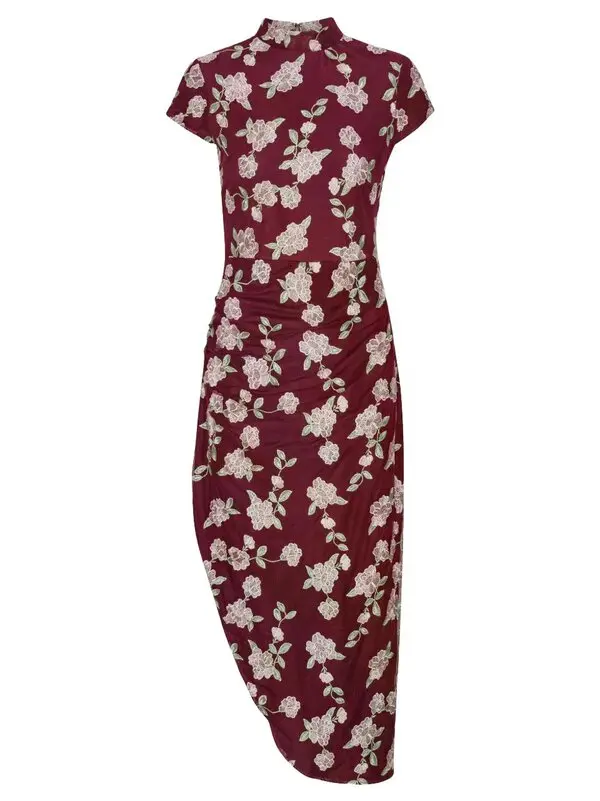 ROTATE BY BIRGER CHRISTENSEN Floral-embroidered Asymmetric Dress - Red