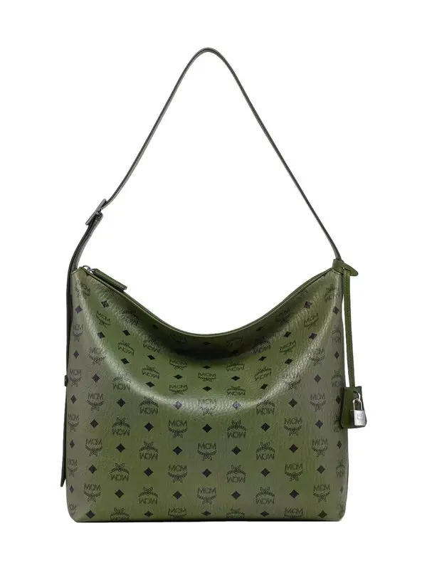 Mcm Large Aren Hobo Visetos Monogram Shoulder Bag - Green