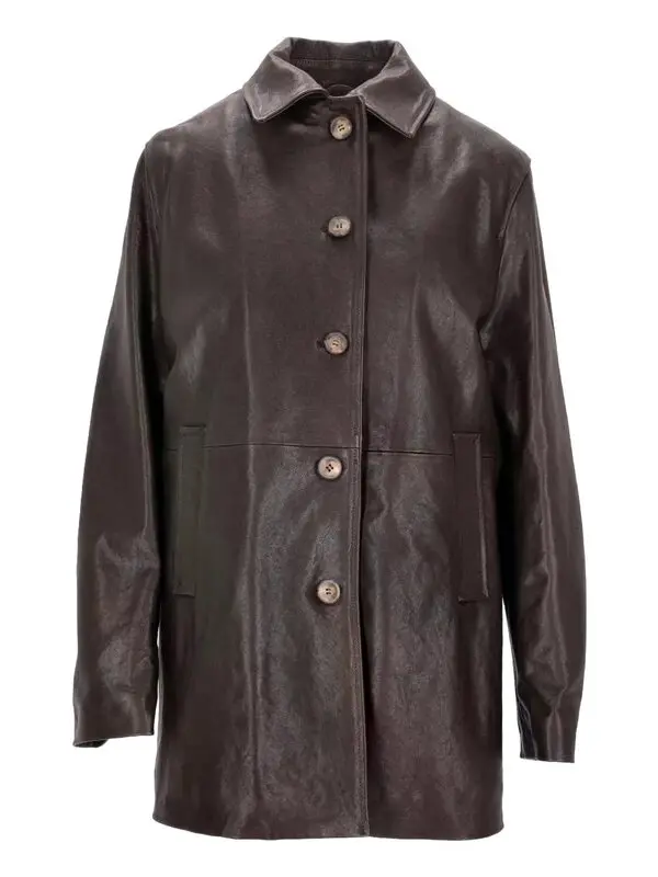 LA ROSE Button-up Leather Coat - Brown