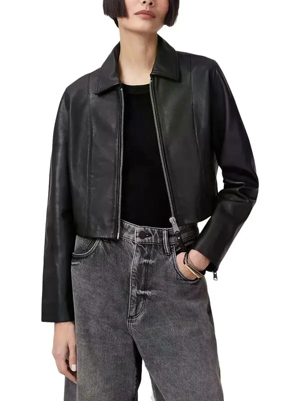 ALLSAINTS Leather Cropped Jacket - Black