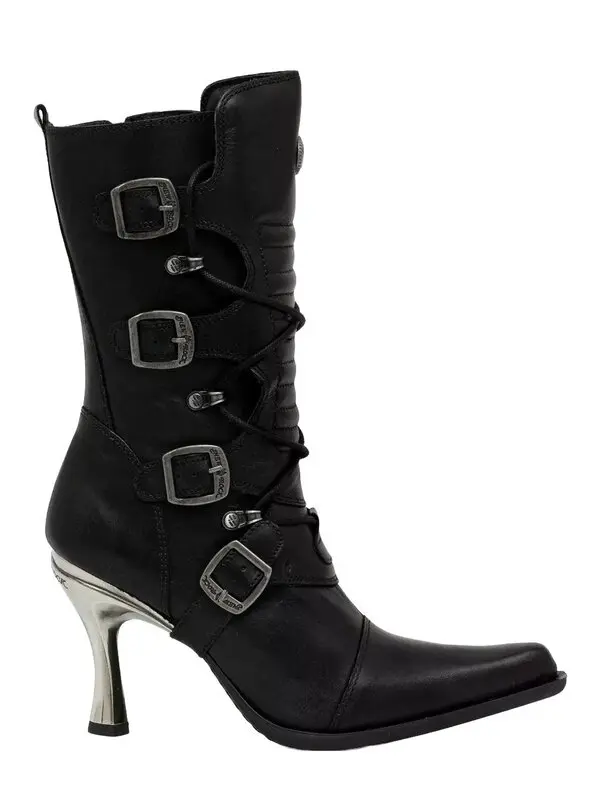 NEW ROCK 100mm Lace-up Buckle Boots - Black