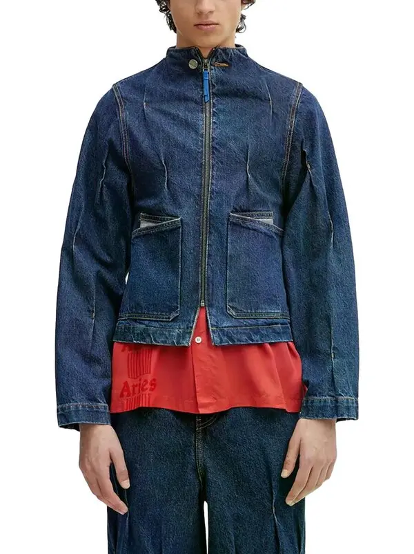 ADER ERROR Pleated Zip-front Denim Jacket - Blue