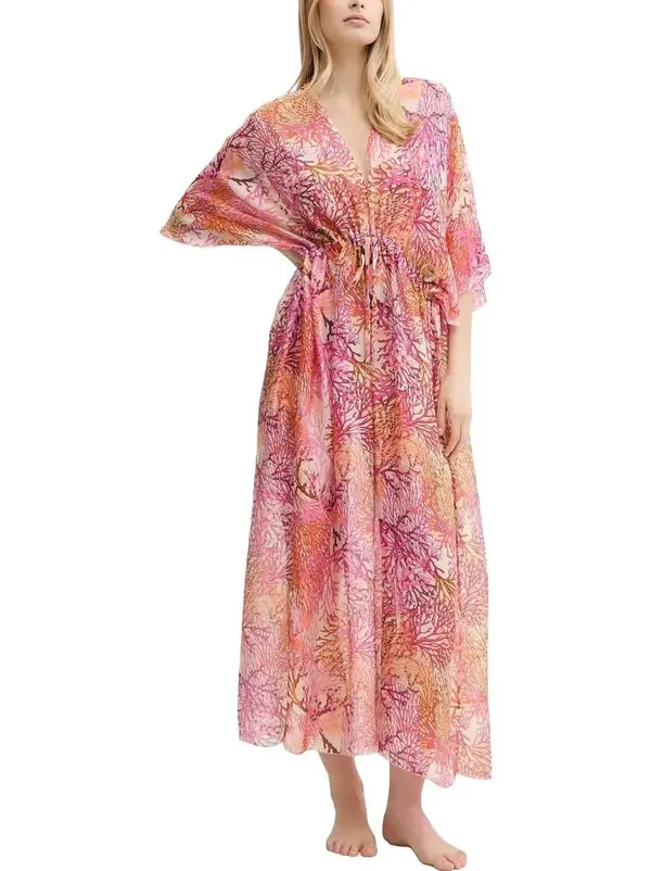 Guess Coral-print Drawstring Kaftan - Pink