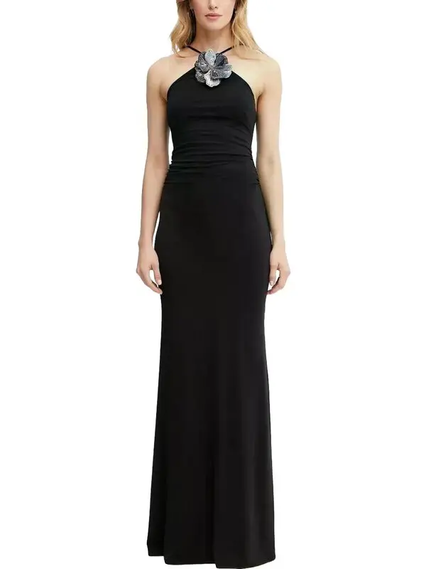Guess Halter-neck Flower-embellished Maxi Dress - Black