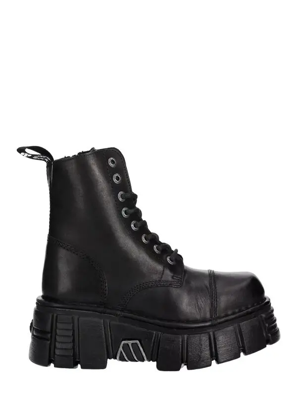 NEW ROCK Lace-up Chunky-sole Boots - Black