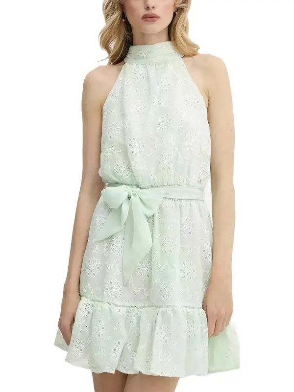 Guess Eyelet-embroidered Halterneck Mini Dress - Green