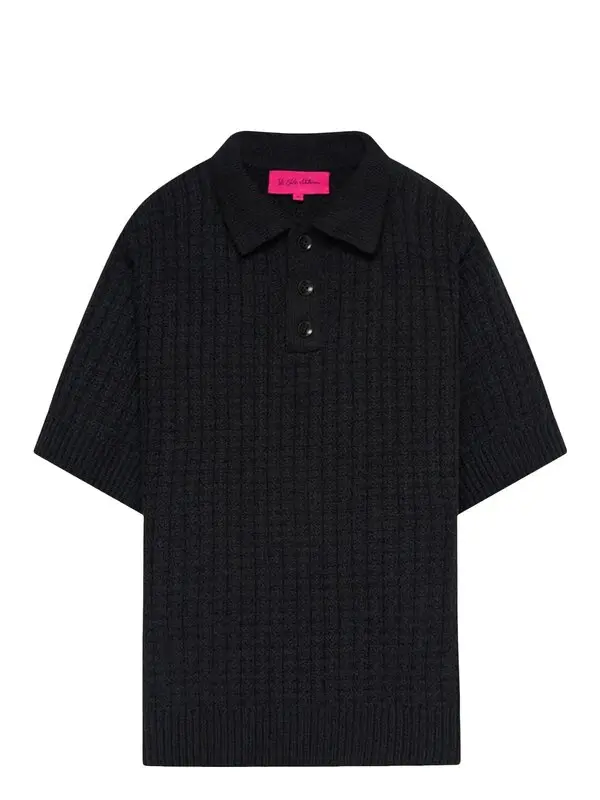 THE ELDER STATESMAN Nora Lite Check Polo - Black