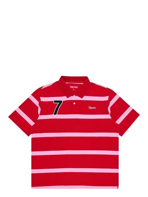 Supreme Cursive Polo Stripe - Red