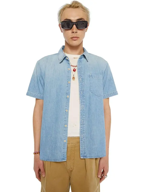 MOTHER The S/s Back At Office Bob's Your Uncle Shirt - Light Blue
