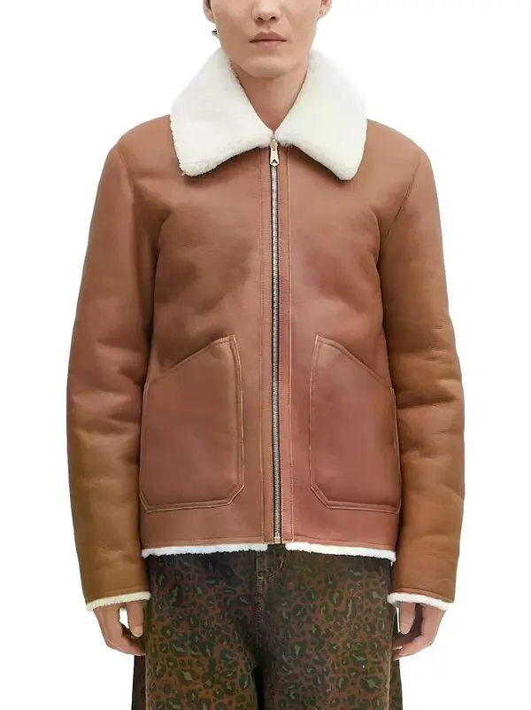 Paul Smith Shearling-collared Leather Jacket - Brown