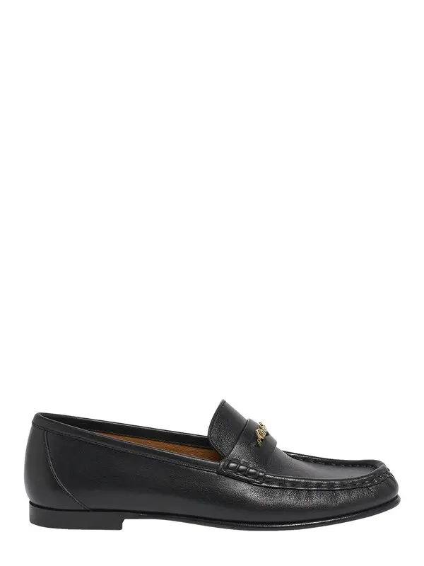 Chloé Leather Penny Loafers With Logo Chain - Black