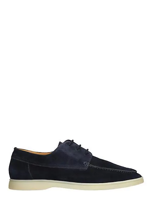 AURELIEN Boat Lace-up Suede Loafers - Navy