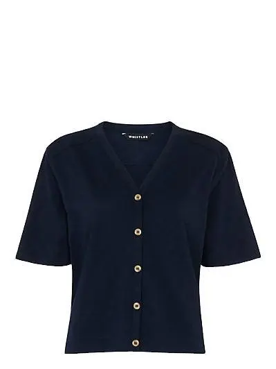 Whistles Cotton-jersey Button-through T-shirt - Navy