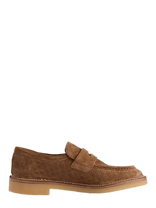 Gucci Monogram Flat Suede Moccasins - Nocciola