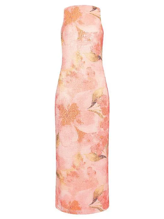 PRETTY LAVISH Printed Sequin Maxi Dress - Orange Floral