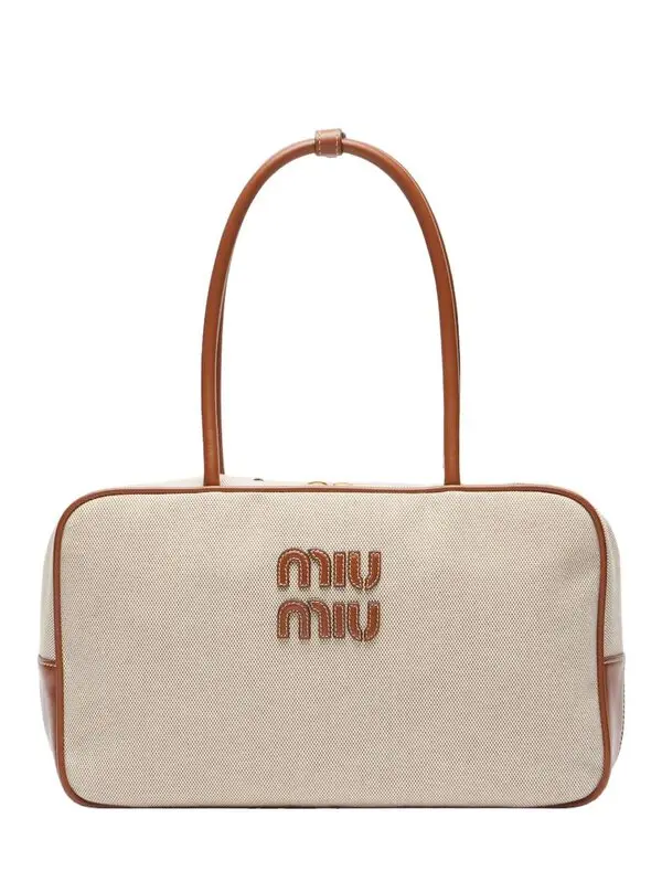 Miu Miu Beau Leather-trimmed Canvas Tote - Beige