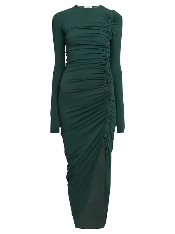 FERRAGAMO Ruched Asymmetric Jersey Dress - Moss