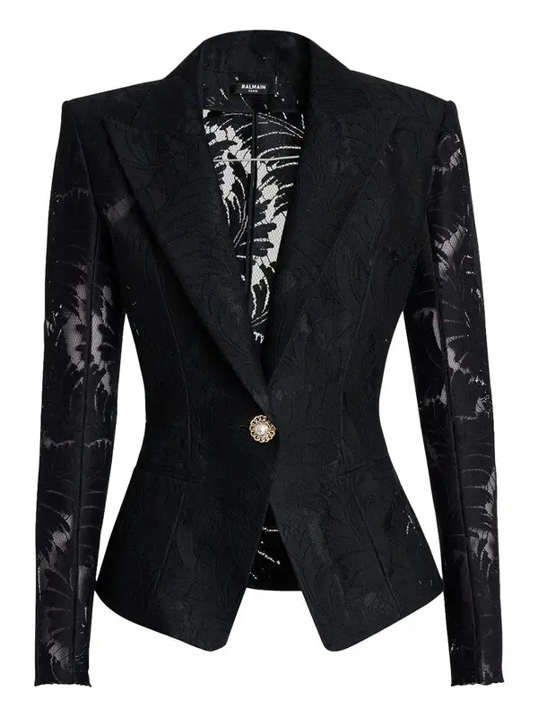 Balmain Single-breasted Fitted Lace Jacket - Black
