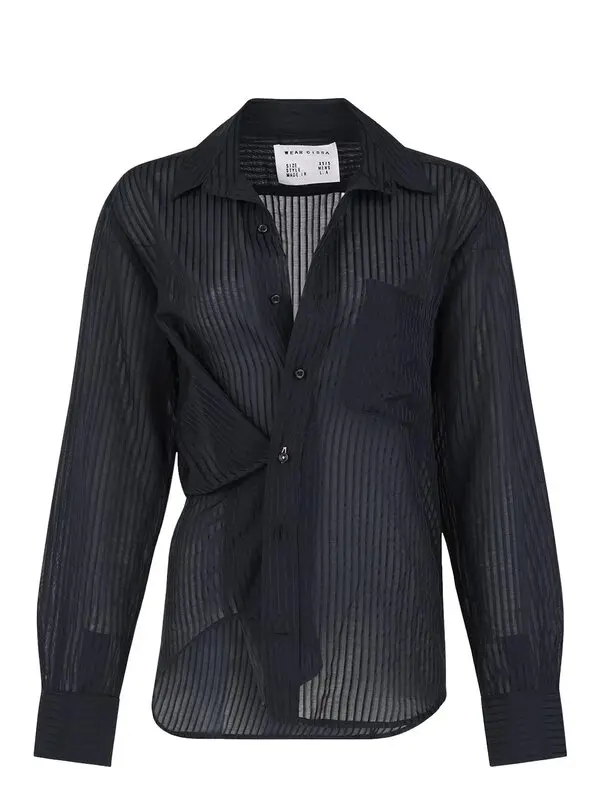 CISSA Button-front Shirt - Navy Sheer Stripe