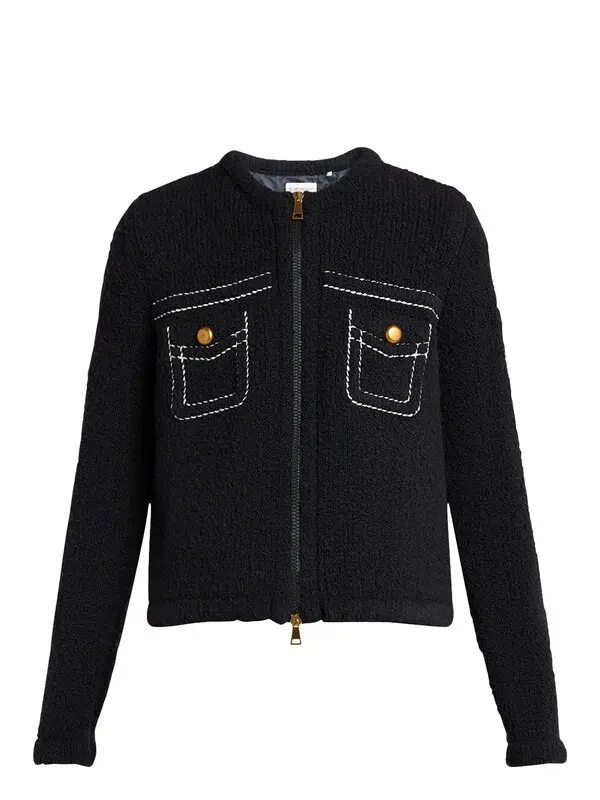Moncler Wool Cardigan With Quilted Nylon Back - Navy