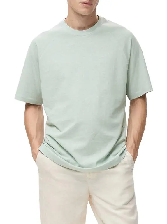 Mango Relaxed Fit Cotton & Linen Raglan T-shirt - Aqua Green