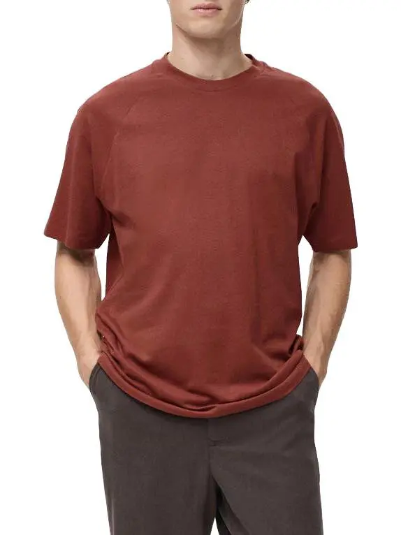 Mango Relaxed Fit Cotton & Linen Raglan T-shirt - Burnt Orange
