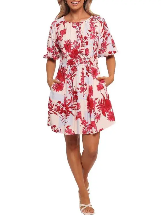 PETAL & PUP Simmons Floral Puff Sleeve Dress - Fuchsia Floral