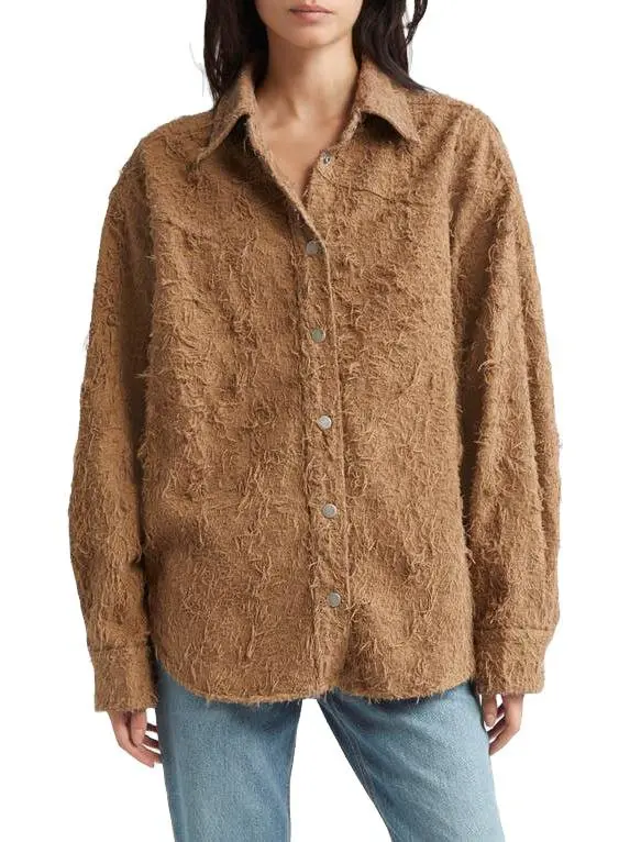 HAIKURE Belty Fur Denim Shirt Jacket - Camel