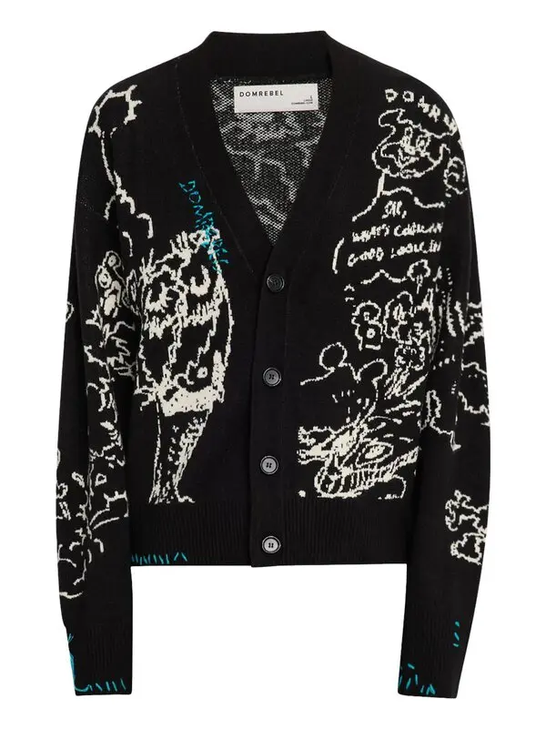 DOMREBEL Utopia Hand-stitched Cardigan - Black