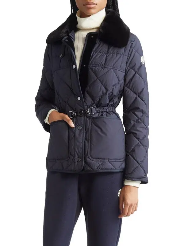 Moncler Cygne Quilted Down Jacket With Faux Fur Collar - Dark Navy Blue